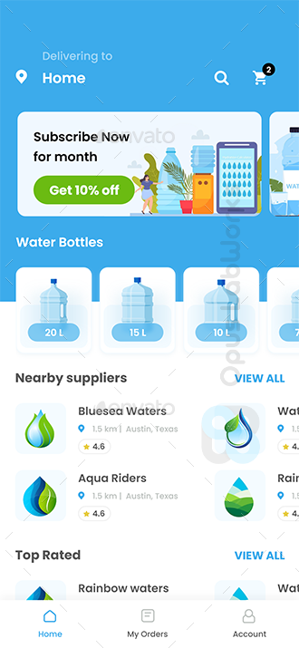 Drinking Water Order Delivery App Ui Kit On Demand Water Bottle